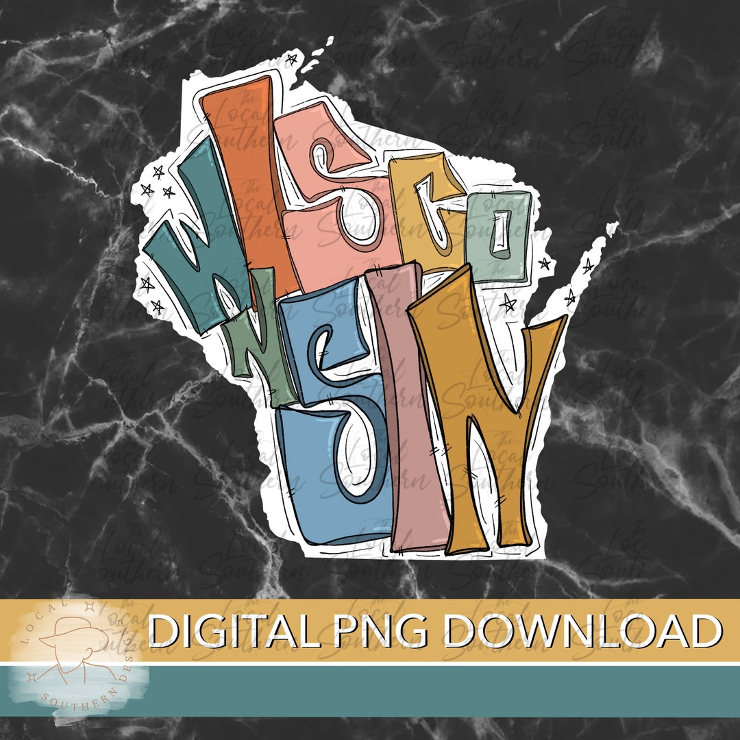 DIGITAL Hand Drawn Lettering Retro State of Wisconsin PNG FILE - Etsy