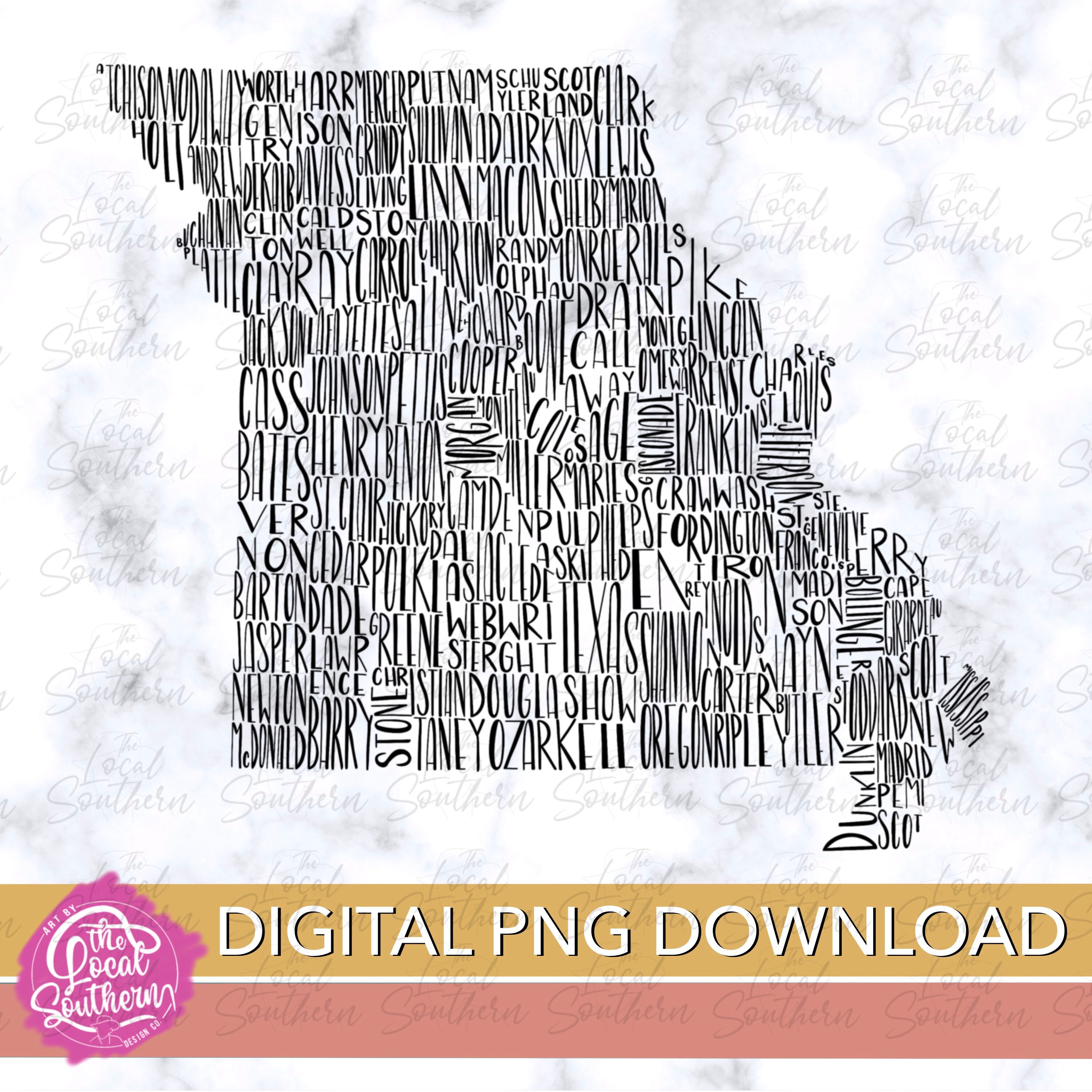 DIGITAL State of Missouri Colorful Counties Hand Lettering / Color and ...