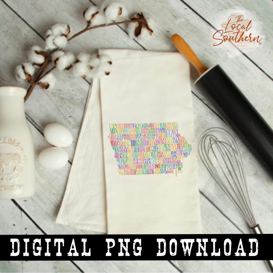 DIGITAL State of Iowa Colorful Counties Hand Lettering PNG - Etsy