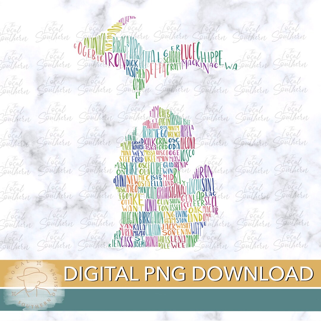 DIGITAL State of Michigan Colorful Counties Hand Lettering PNG - Etsy