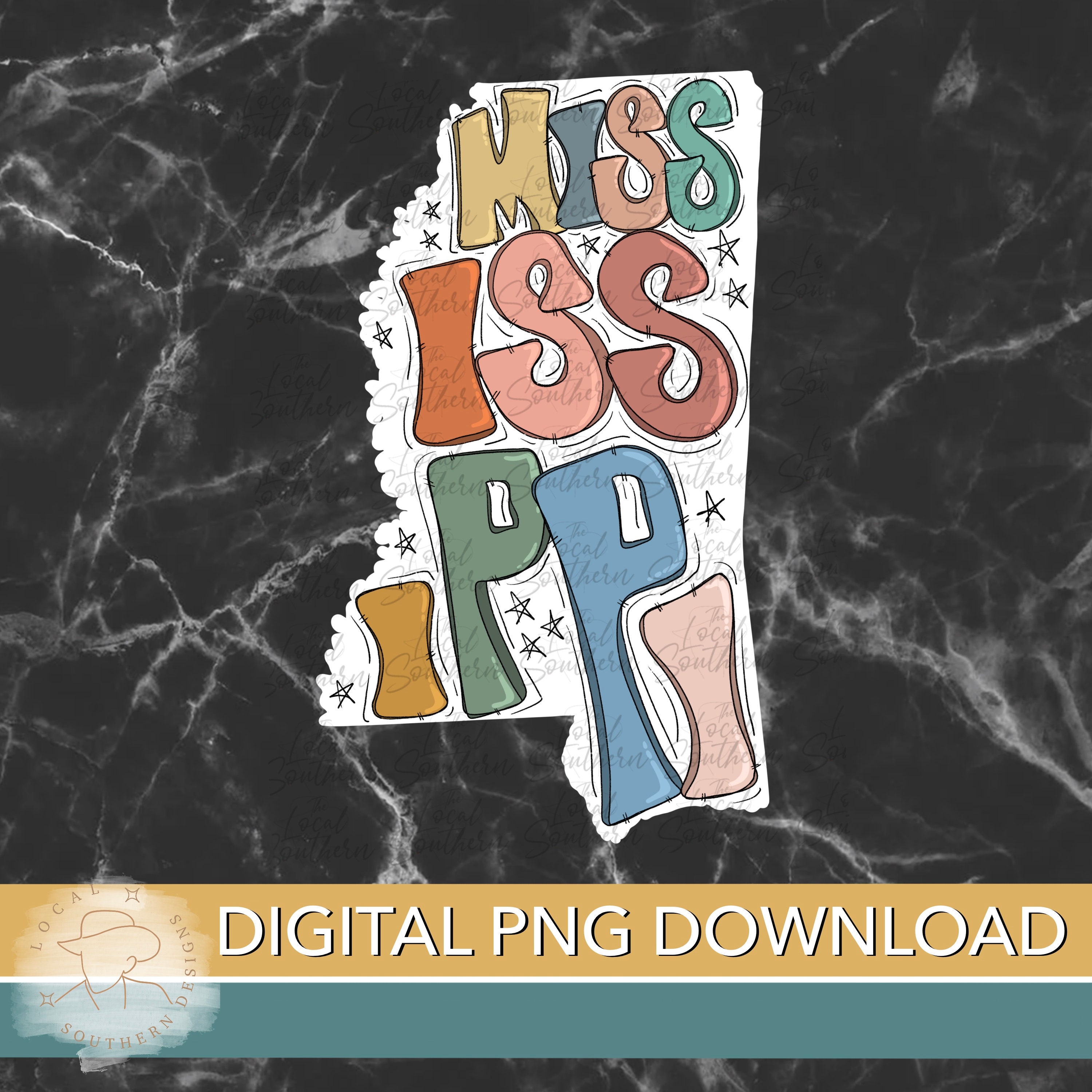 DIGITAL Hand Drawn Lettering Retro State of Mississippi PNG FILE - Etsy