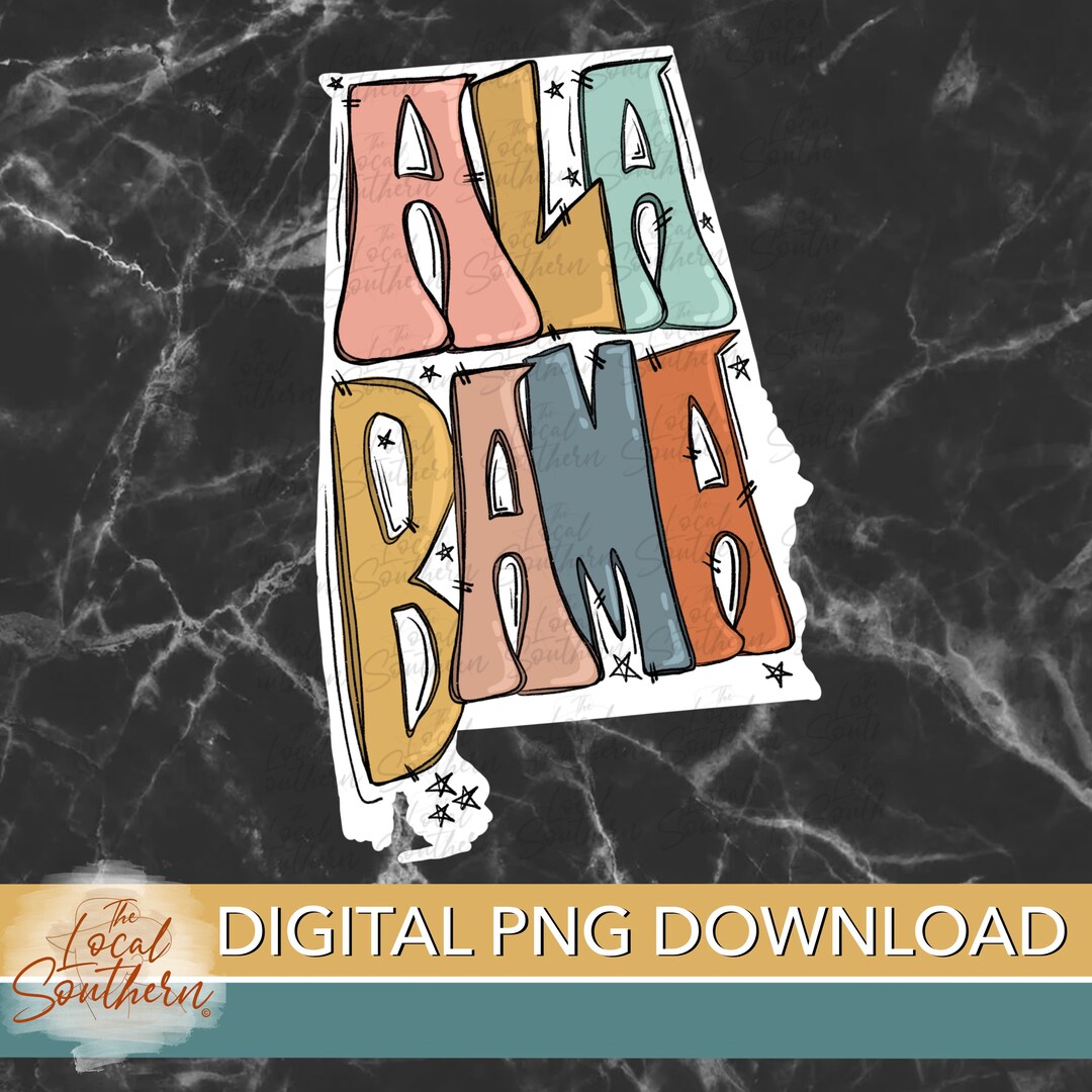 DIGITAL Hand Drawn Lettering Retro State of Alabama PNG FILE - Etsy