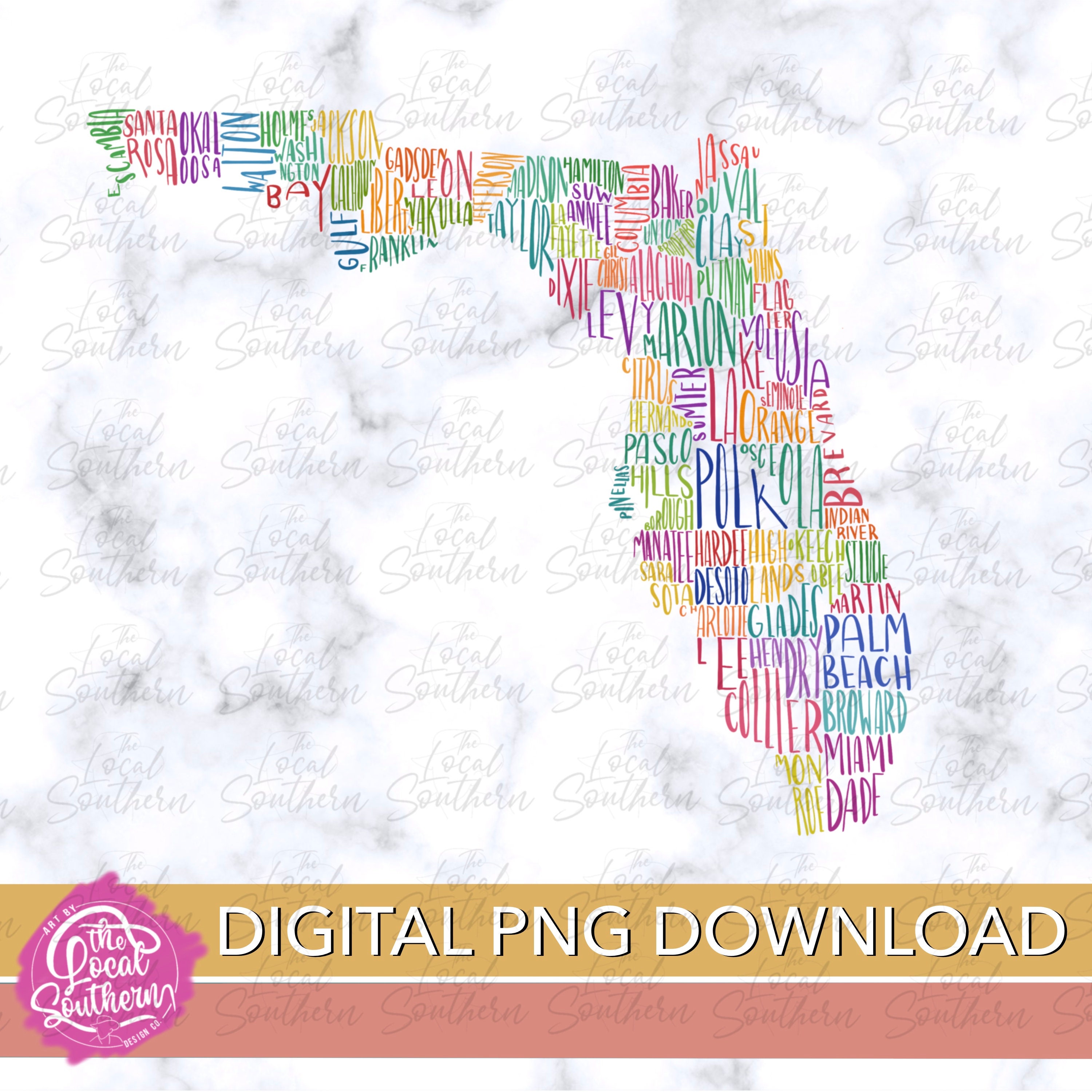 DIGITAL State of Florida Colorful Counties Hand Lettering / Color and ...