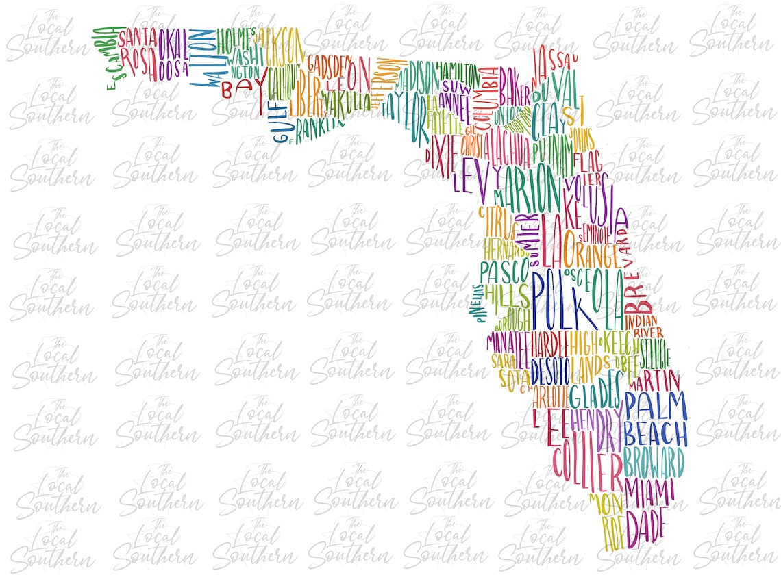 DIGITAL State of Florida Colorful Counties PNG FILE - Etsy