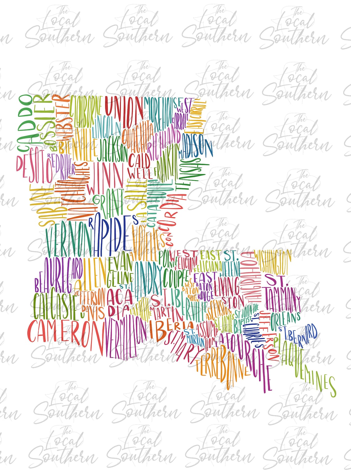 DIGITAL State of Louisiana Colorful Counties Hand Lettering - Etsy