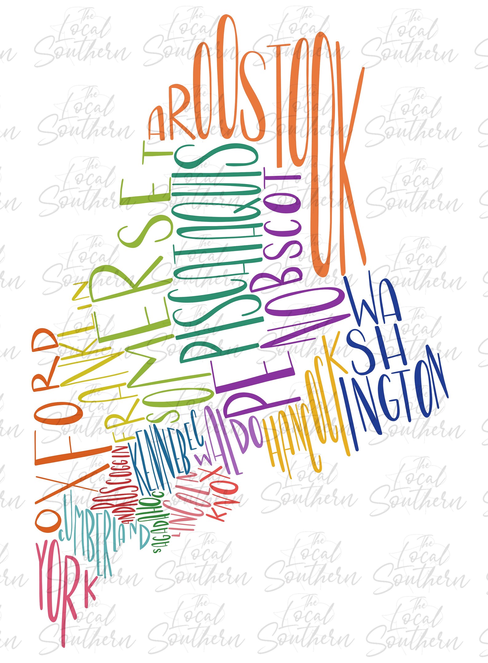 DIGITAL State of Maine Colorful Counties Hand Lettering PNG - Etsy