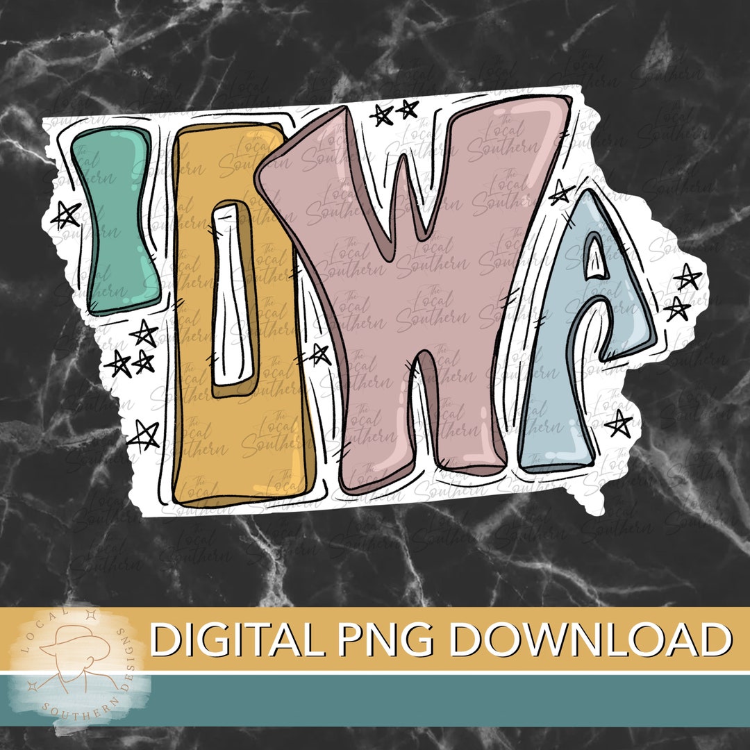 DIGITAL Hand Drawn Lettering Retro State of Iowa PNG FILE - Etsy