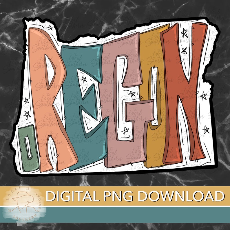 DIGITAL Hand Drawn Lettering Retro State of Oregon PNG FILE - Etsy