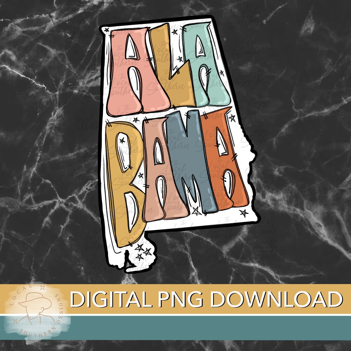 DIGITAL Hand Drawn Lettering Retro State of Alabama PNG FILE - Etsy