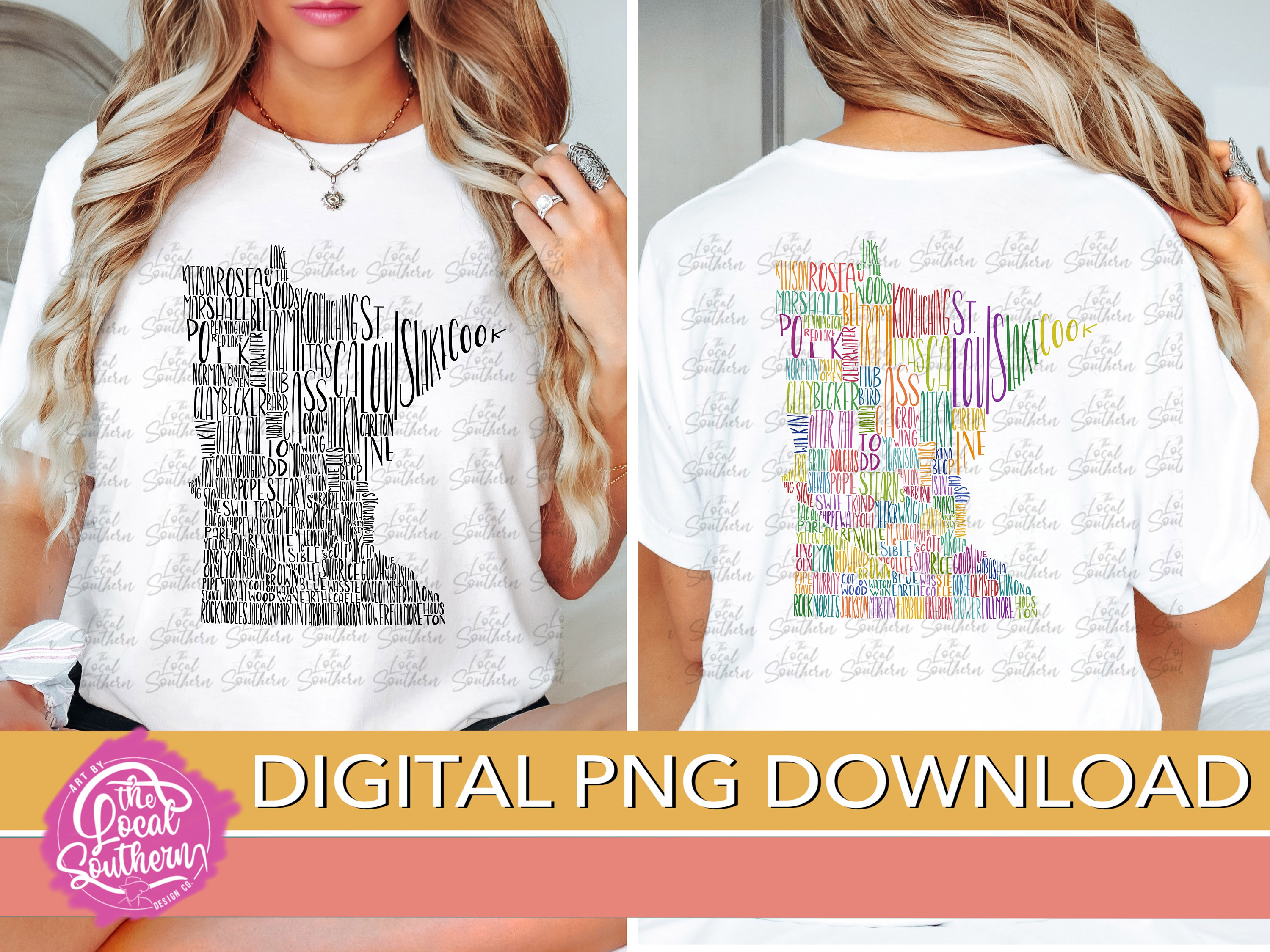 DIGITAL State of Minnesota Colorful Counties Hand Lettering / Color and ...