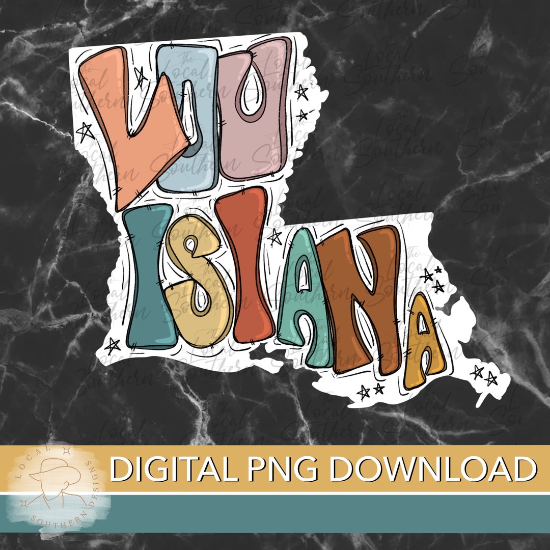 DIGITAL Hand Drawn Lettering Retro State of Louisiana PNG FILE - Etsy