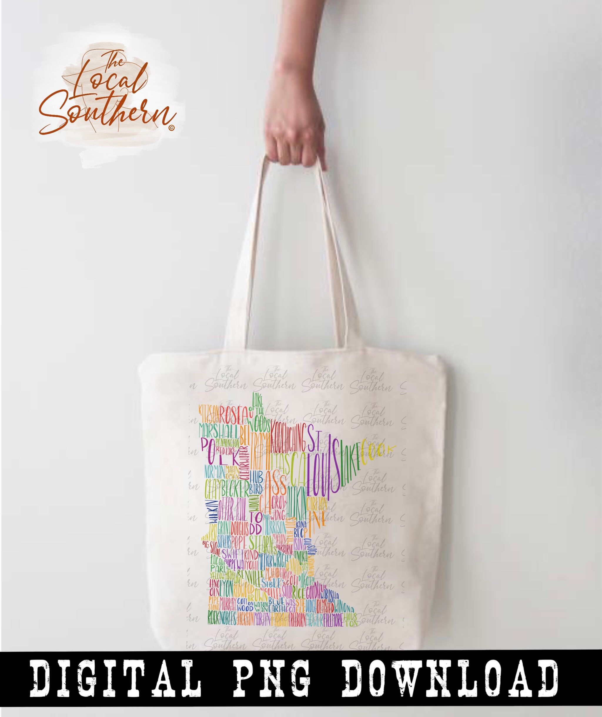 DIGITAL State of Minnesota Colorful Counties Hand Lettering / Color and ...