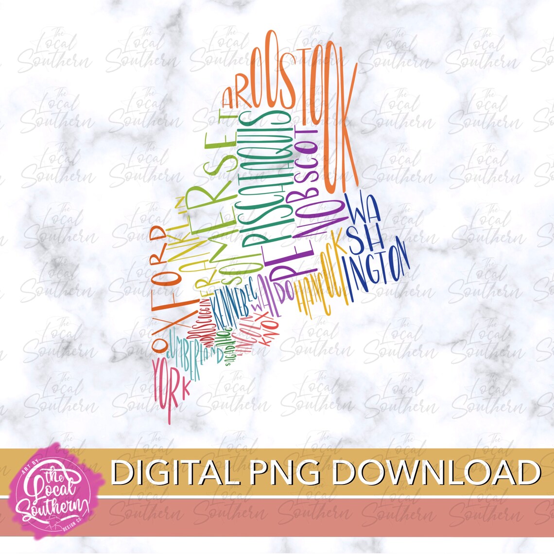 DIGITAL State of Maine Colorful Counties Hand Lettering / Color and ...