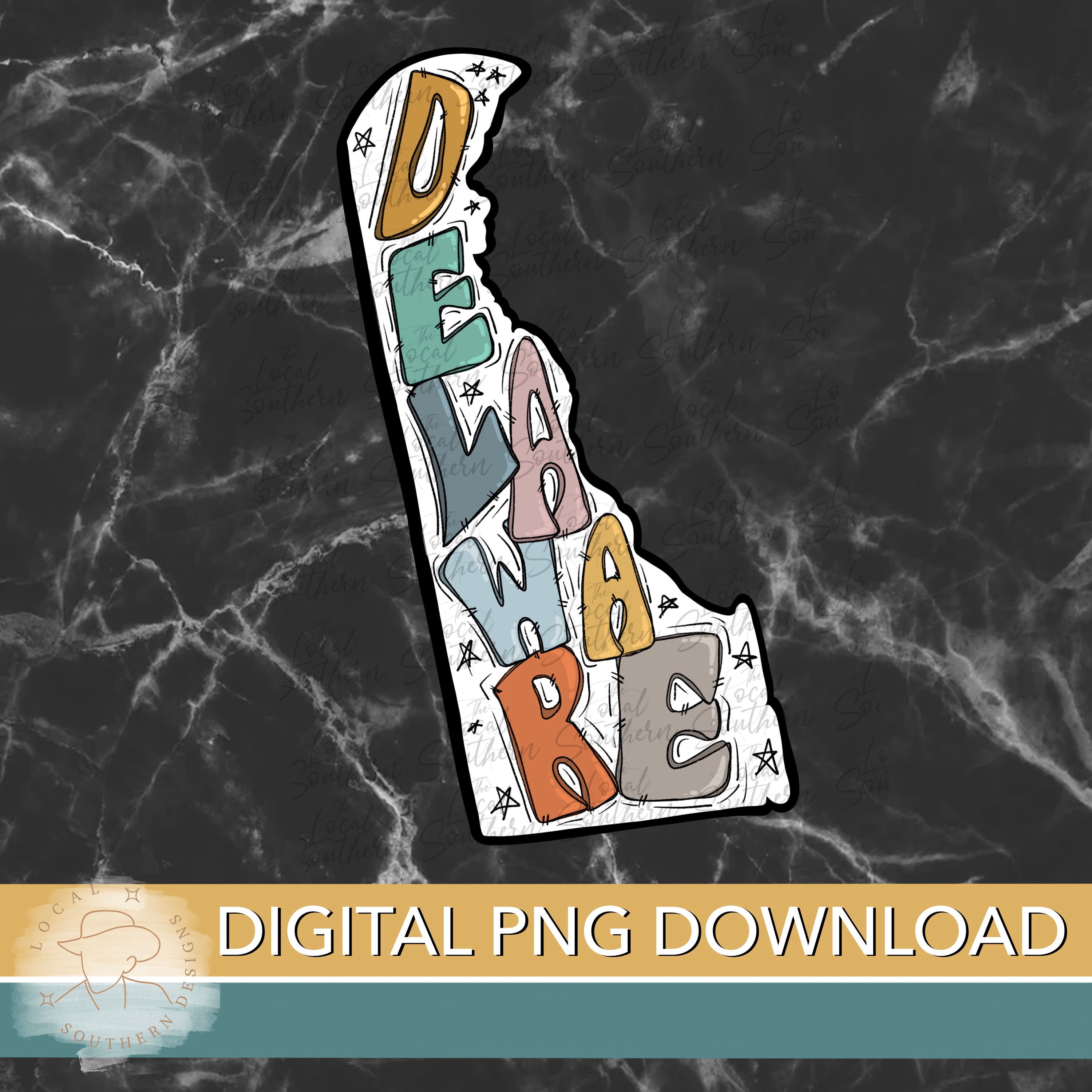 DIGITAL Hand Drawn Lettering Retro State of Delaware PNG FILE - Etsy