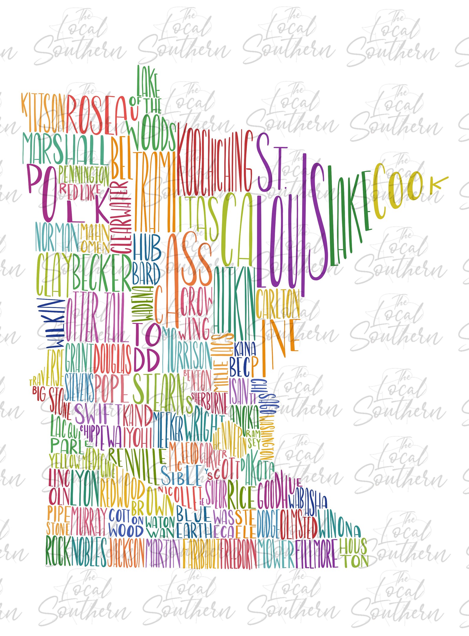 DIGITAL State of Minnesota Colorful Counties Hand Lettering - Etsy