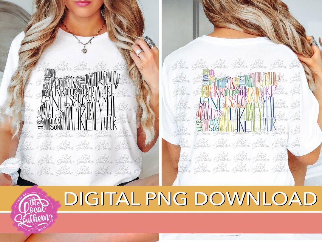 Oregon Counties Hand Lettering: Colorful State Map (digital PNG Files ...