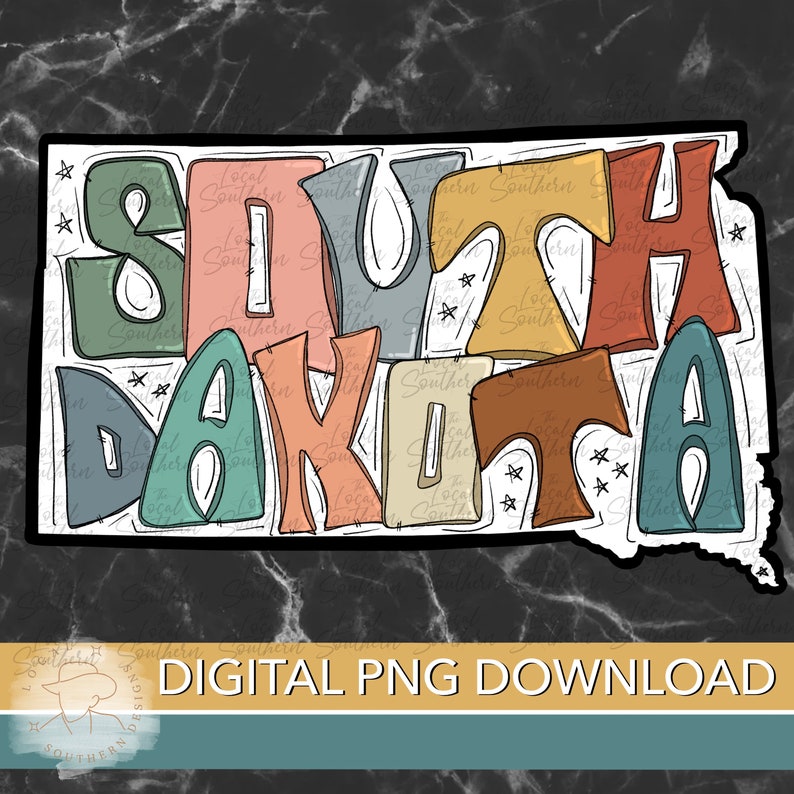 DIGITAL Hand Drawn Lettering Retro State of South Dakota PNG FILE - Etsy