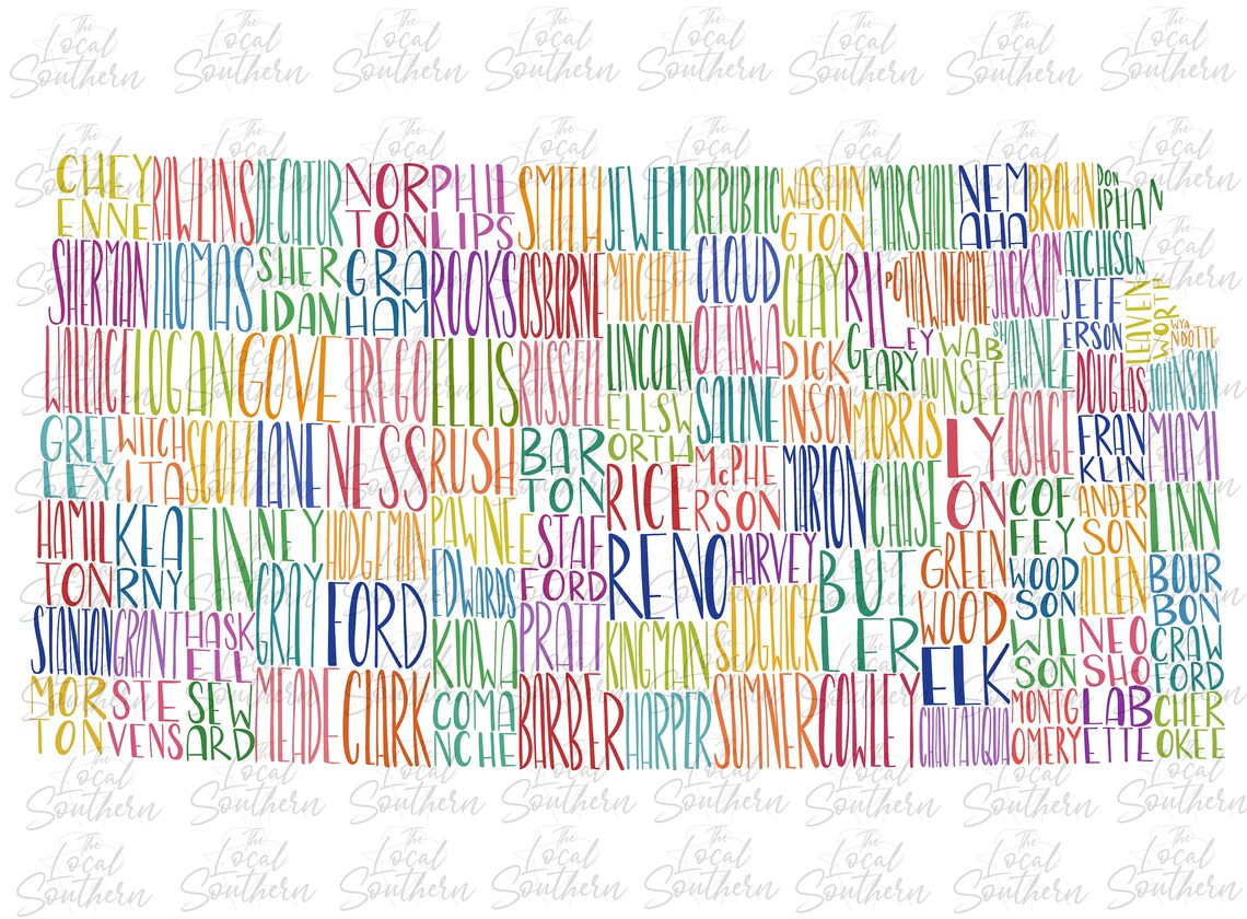 DIGITAL State of Kansas Colorful Counties Hand Lettering PNG - Etsy
