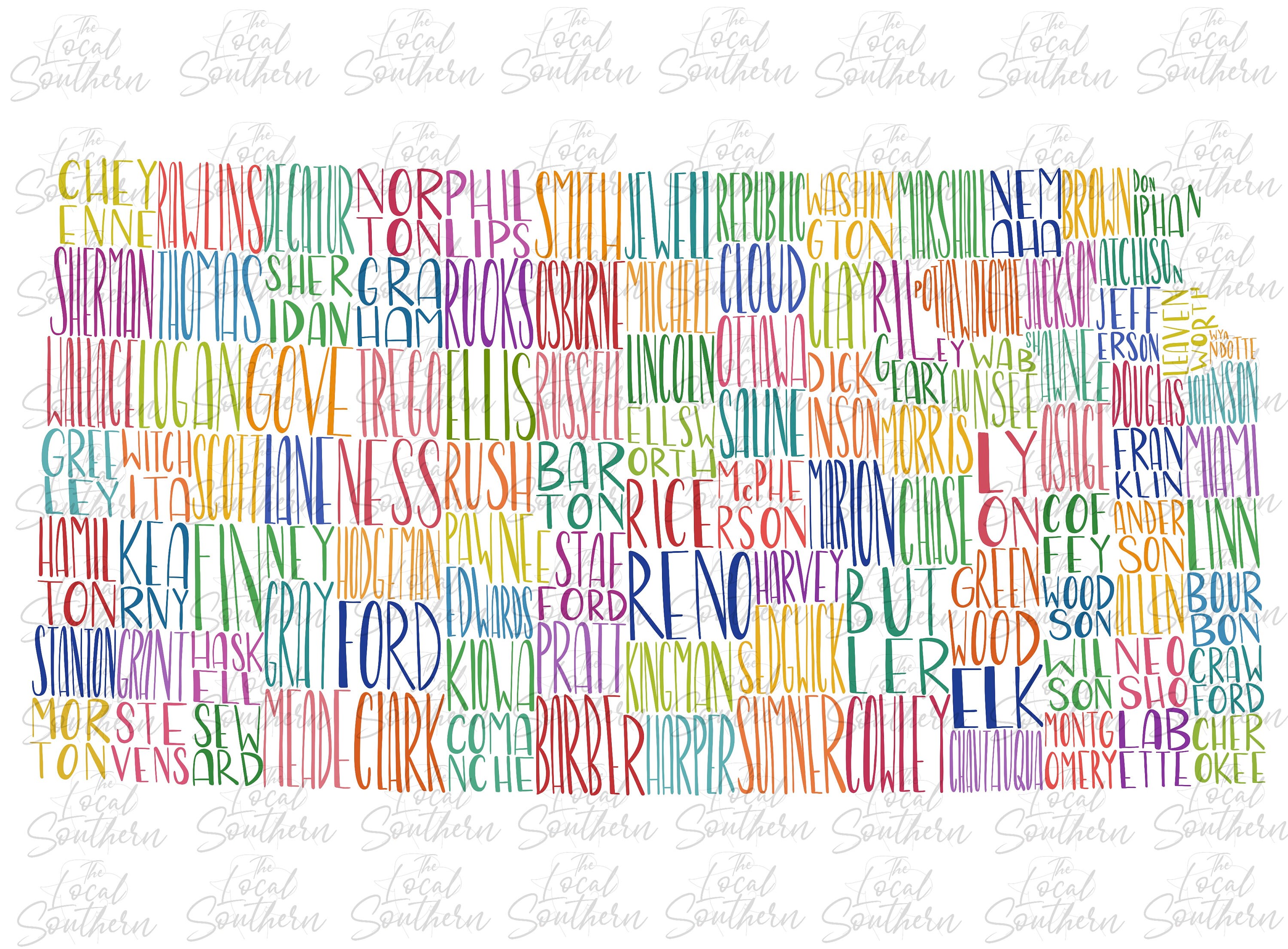 DIGITAL State of Kansas Colorful Counties Hand Lettering PNG - Etsy