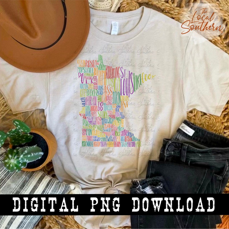 DIGITAL State of Minnesota Colorful Counties Hand Lettering / Color and ...