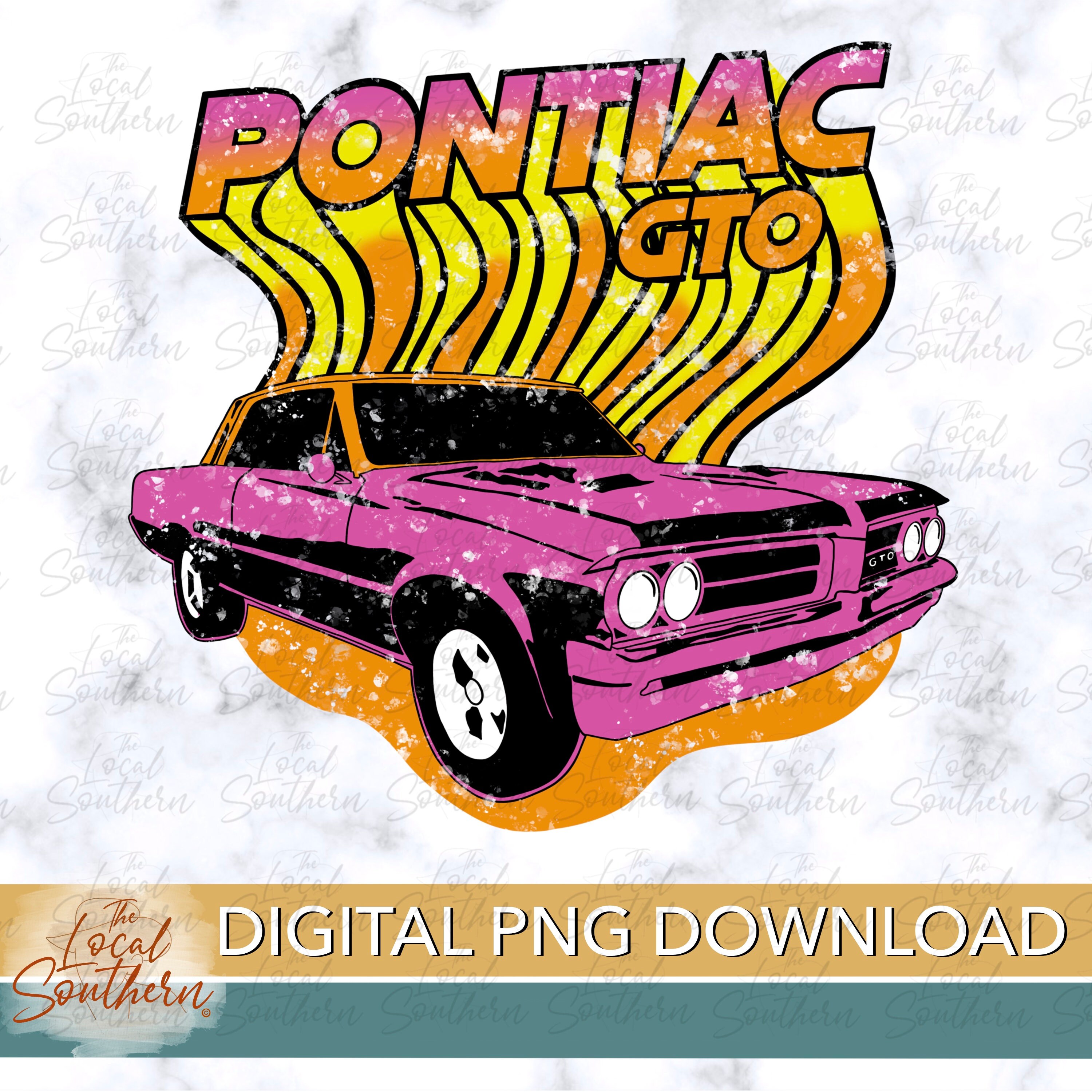 DIGITAL Distressed Vintage Retro Muscle Car // Pontiac GTO // Neon ...