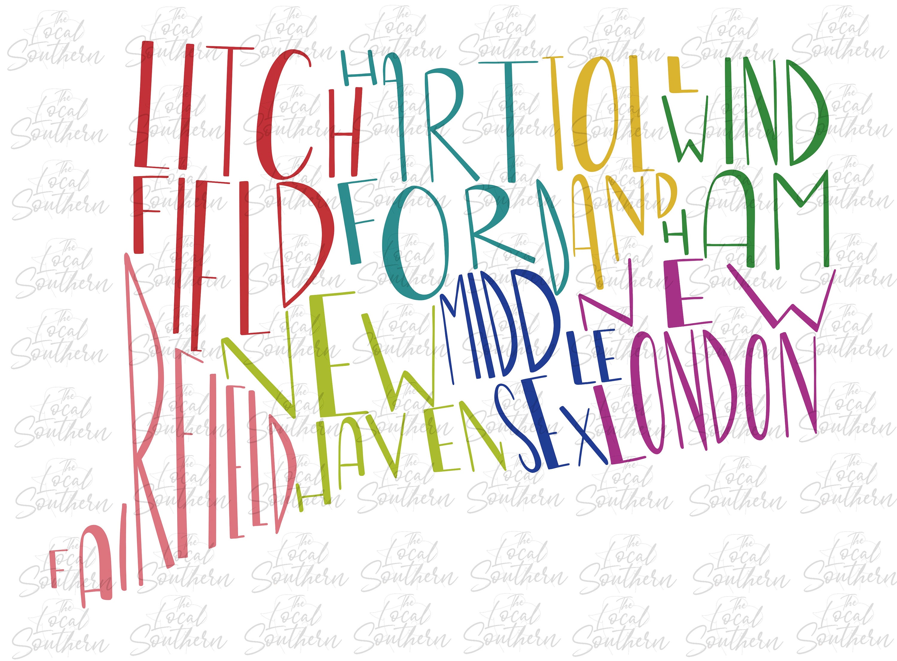 DIGITAL State of Connecticut Colorful Counties Hand Lettering - Etsy