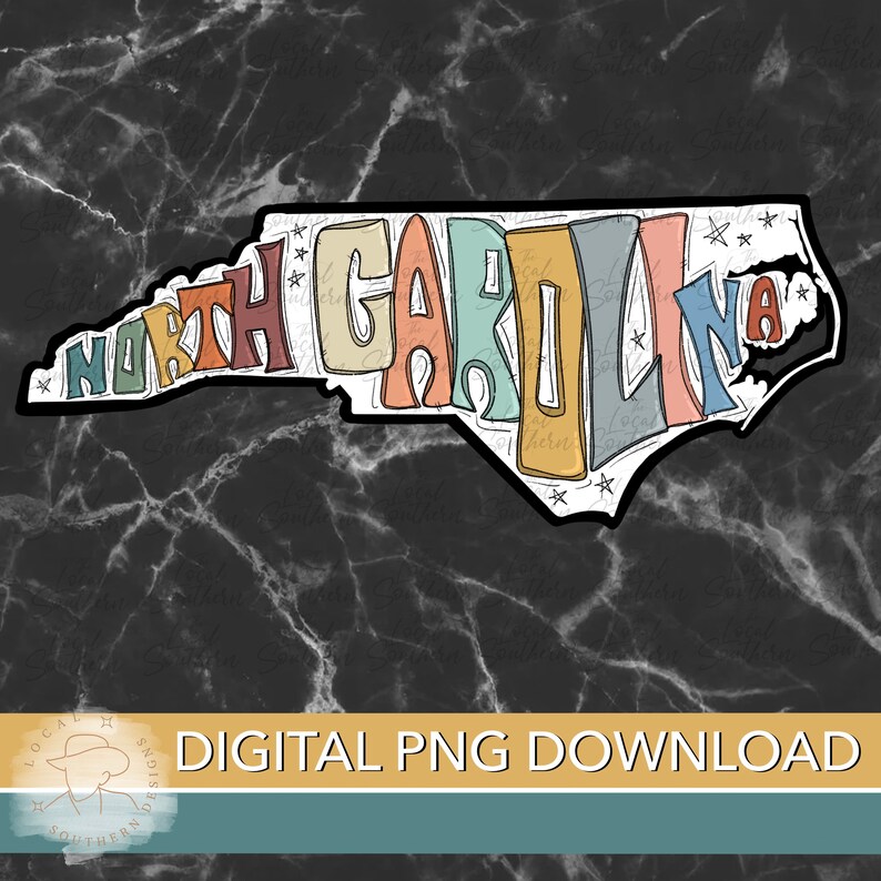 DIGITAL Hand Drawn Lettering Retro State of North Carolina PNG - Etsy