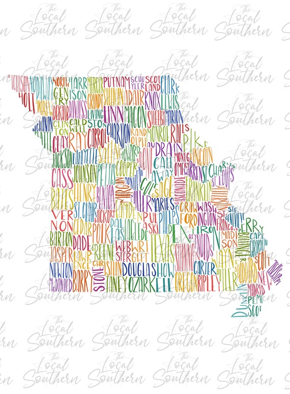 DIGITAL State of Missouri Colorful Counties Hand Lettering PNG - Etsy
