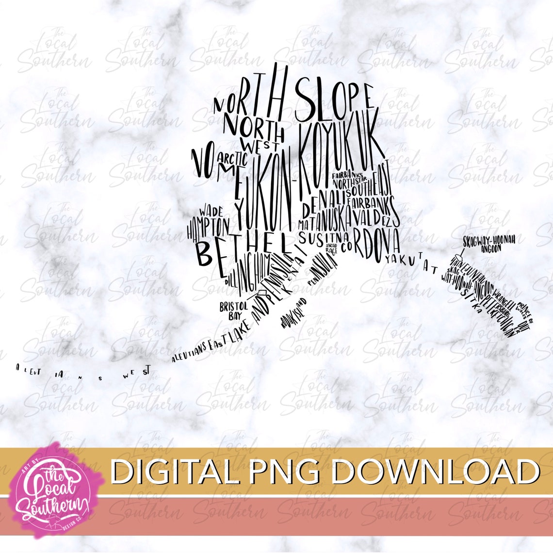 DIGITAL State of Alaska Colorful Counties Hand Lettering / Color and ...