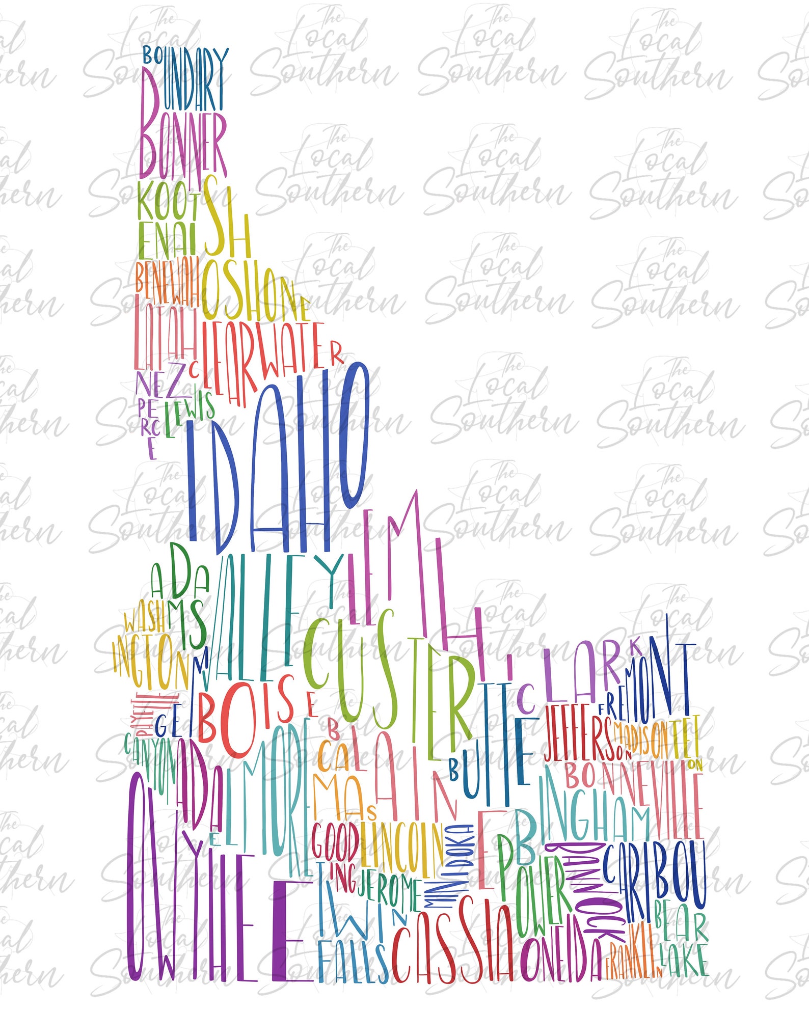 DIGITAL State of Idaho Colorful Counties Hand Lettering PNG - Etsy