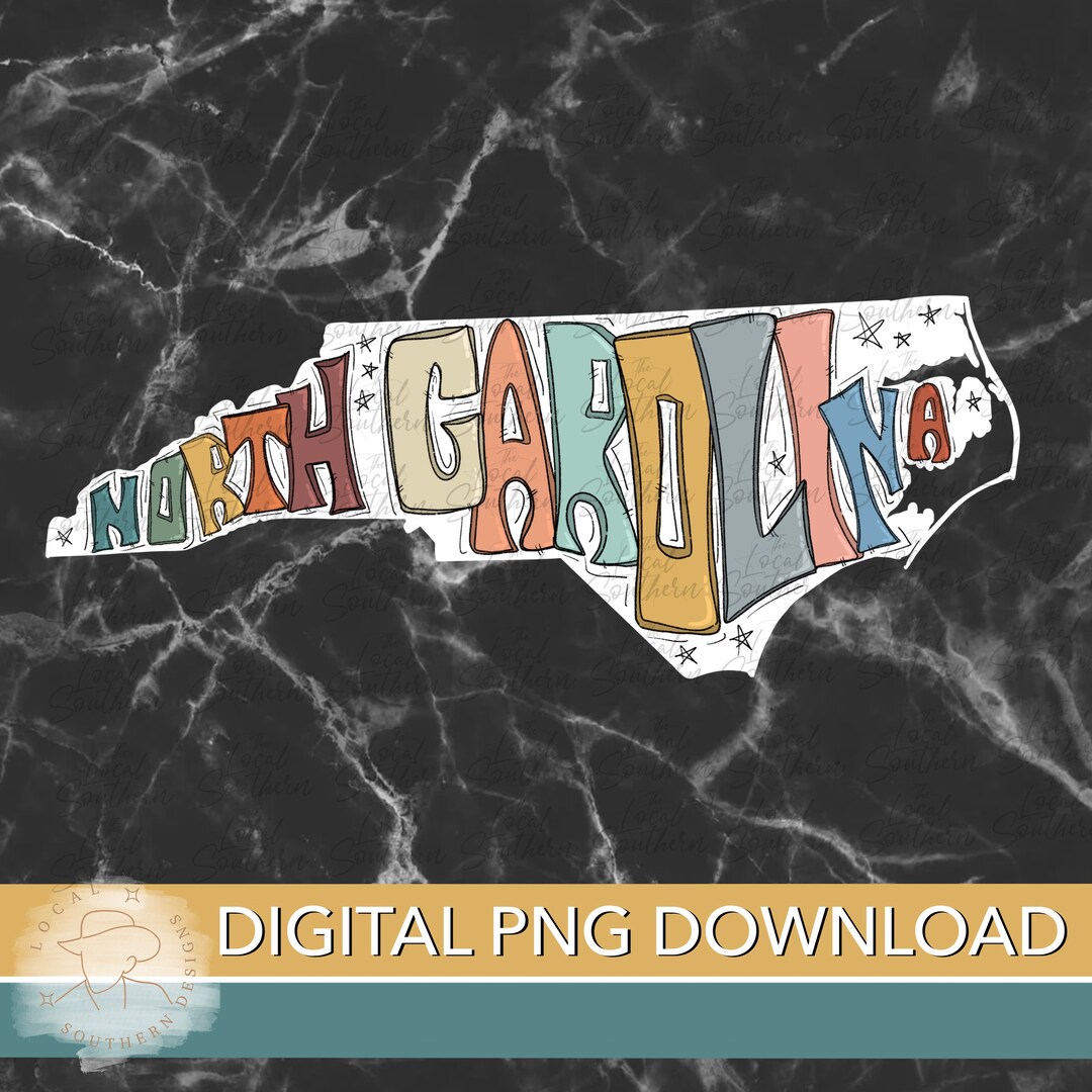 DIGITAL Hand Drawn Lettering Retro State of North Carolina PNG - Etsy