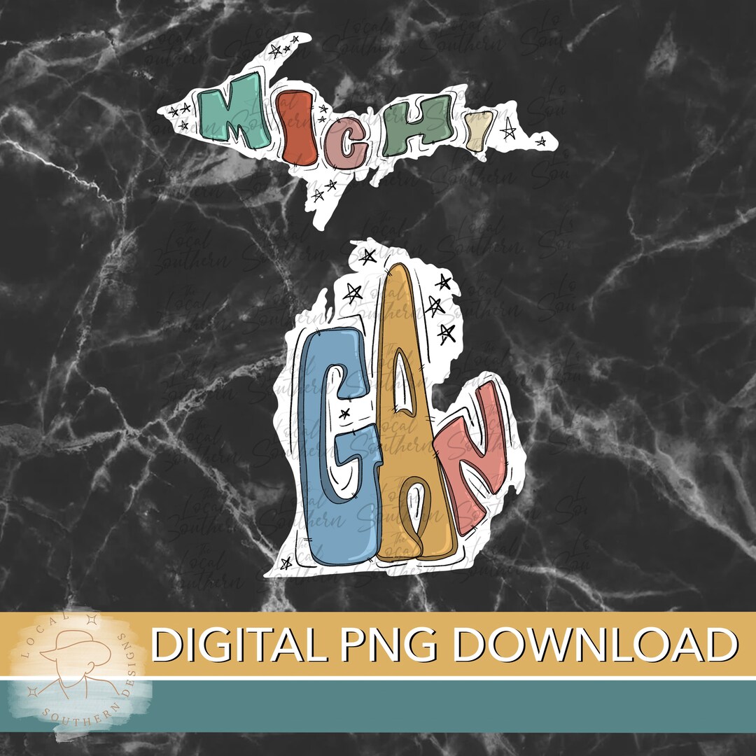 DIGITAL Hand Drawn Lettering Retro State of Michigan PNG FILE - Etsy