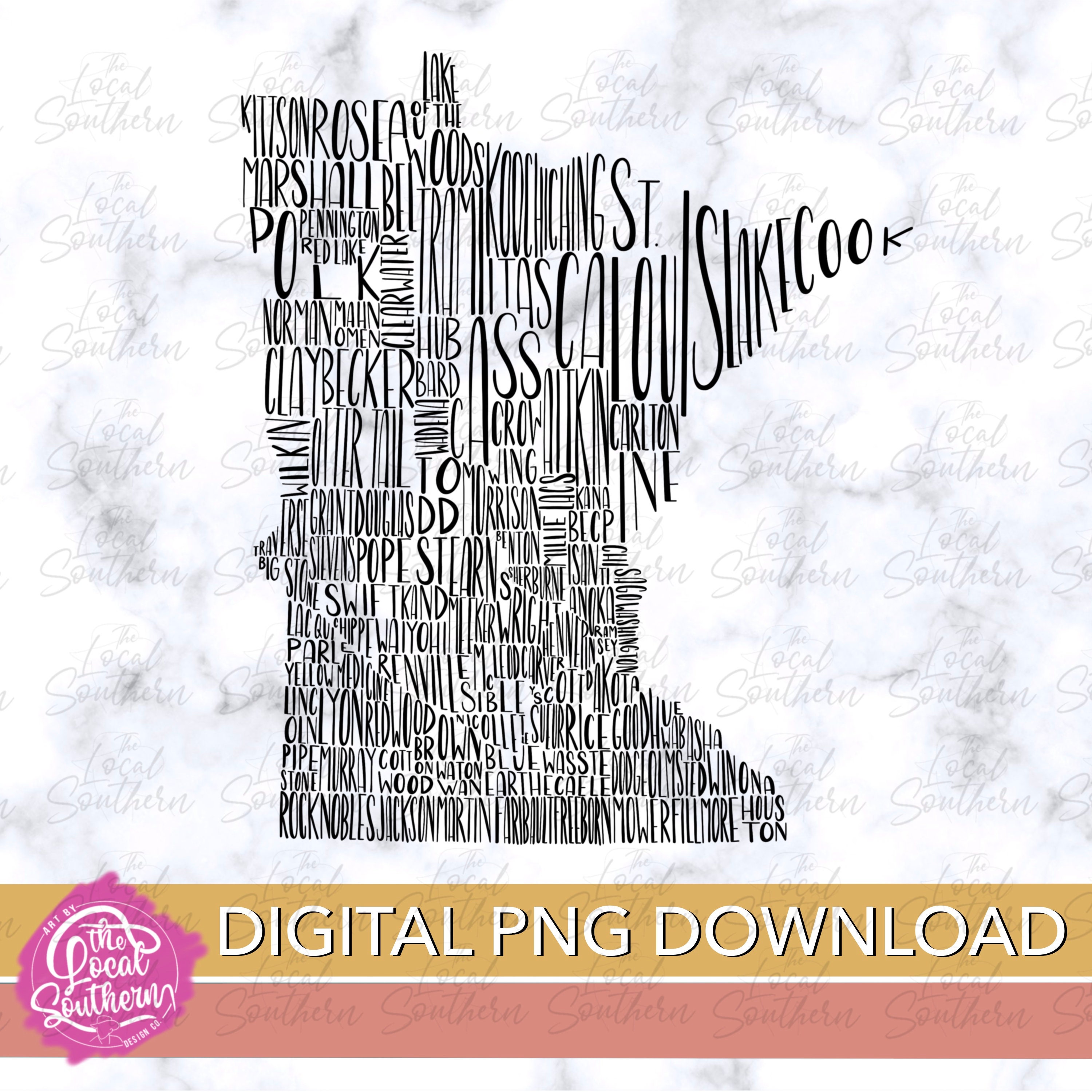 DIGITAL State of Minnesota Colorful Counties Hand Lettering / Color and ...