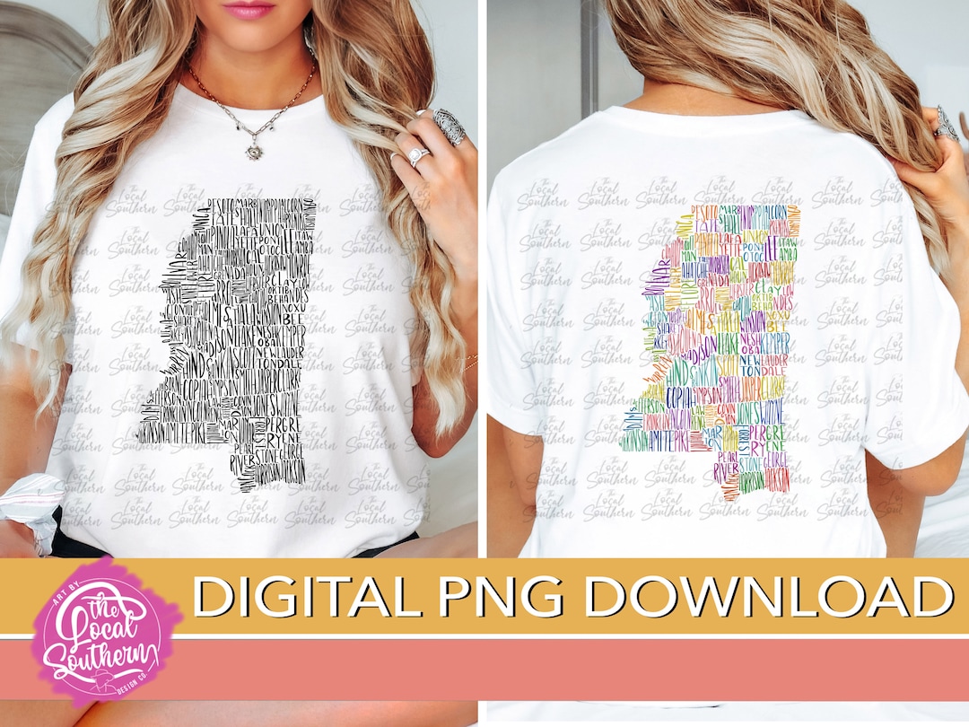 Mississippi Counties Map: Hand Lettering, Printable PNG (digital ...