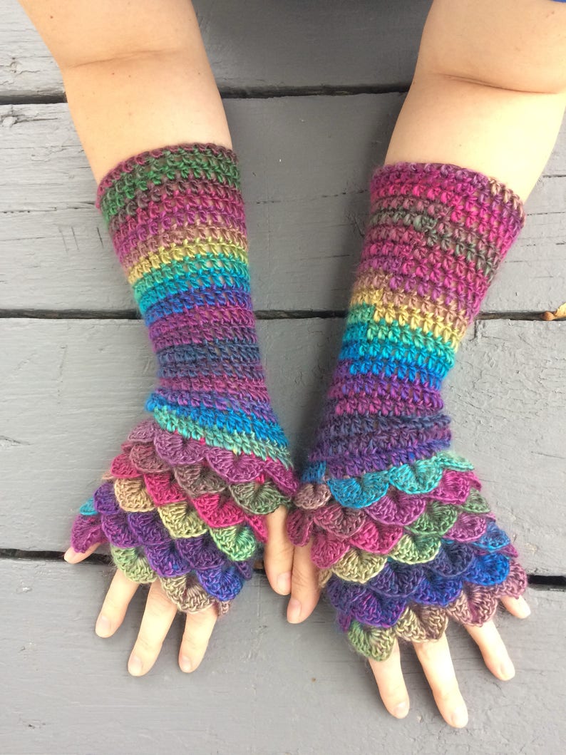 Handmade Crochet Crocodile Stitch/dragon Scale Fingerless Gloves ...