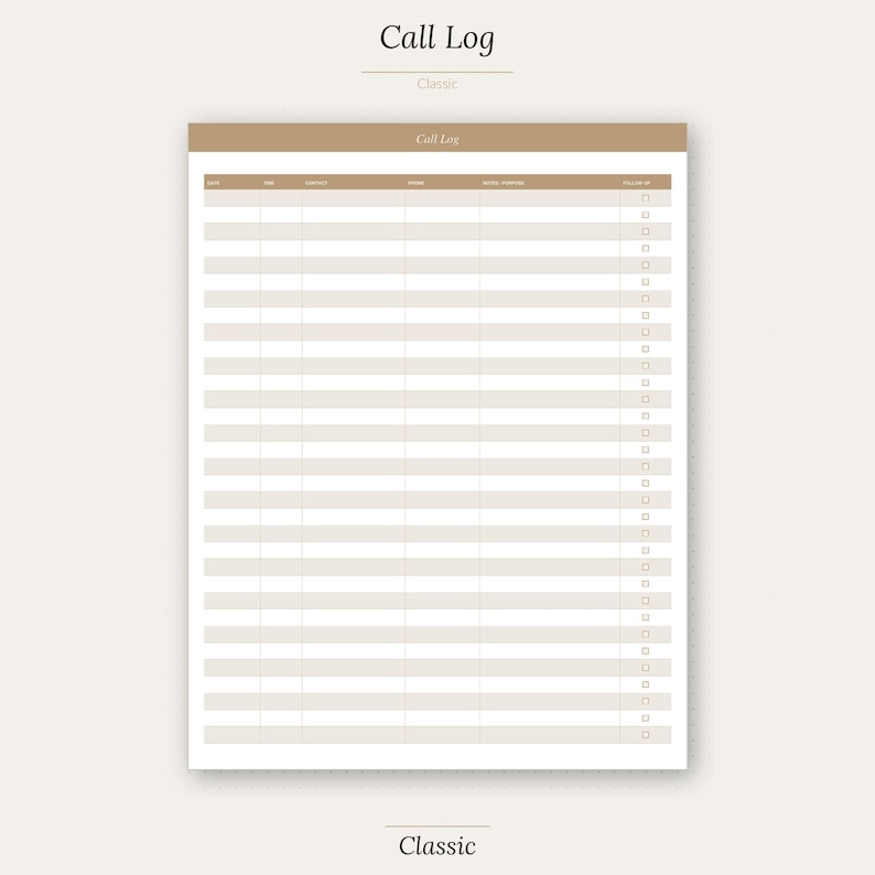 Call Log Printable — Classic | Letter + A5 | Instant Download - Etsy UK