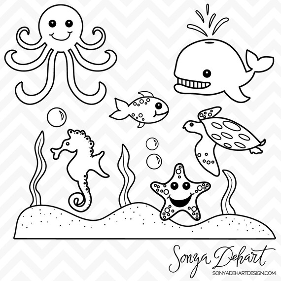 Black Line Ocean Clipart Sea Clipart Clipart Ocean Clipart | Etsy