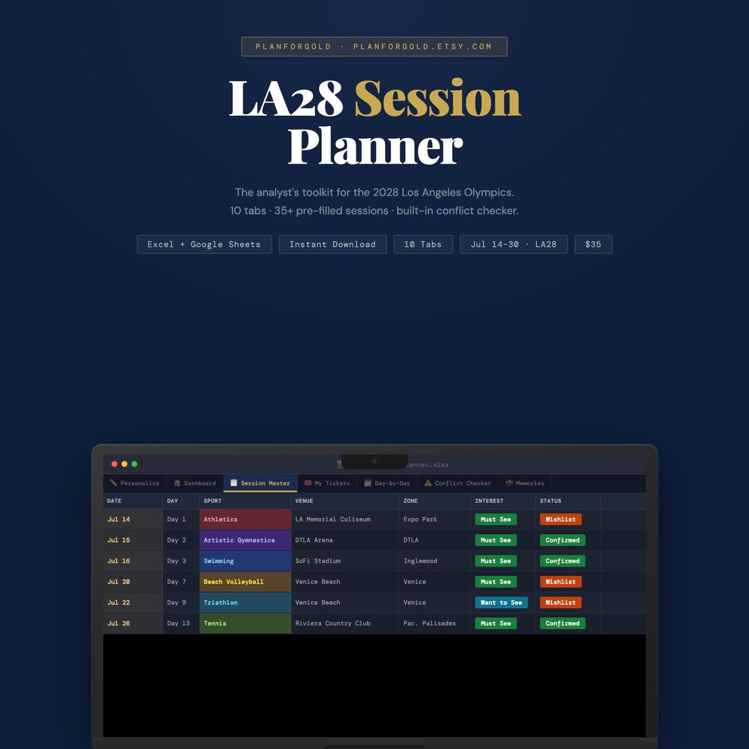 LA28 Olympics Trip Planner Spreadsheet | 2028 Los Angeles Olympic Games ...
