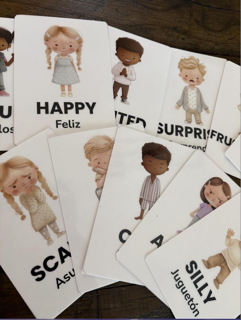 Bilingual Emotions Flashcards for Toddlers | Spanish English Learning ...