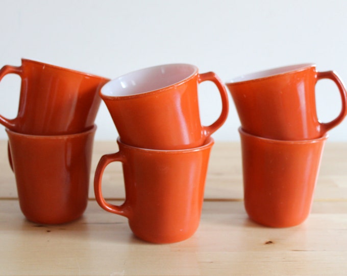 Orange Pyrex Coffee Cups Bright Tangerine Milk Glass Mugs by Corning ...