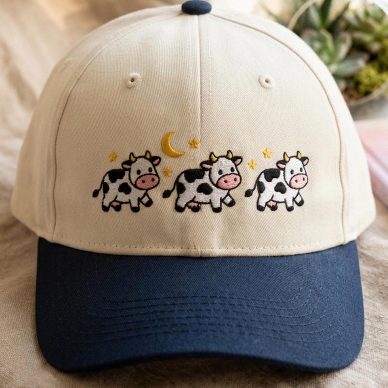 Embroidered Cow Moon Trucker Hat, Farm Animals Cap - Etsy
