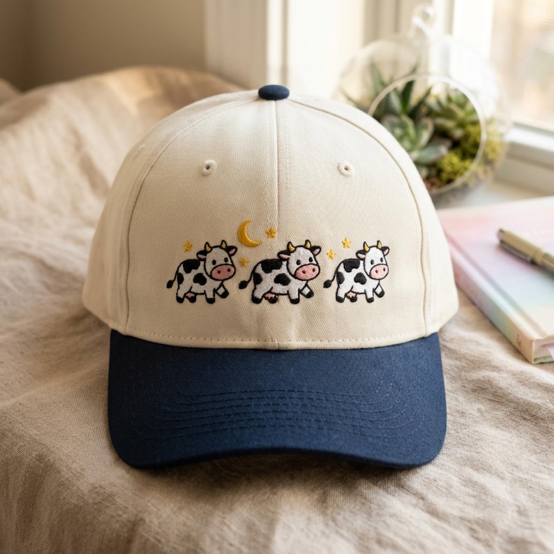 Embroidered Cow Moon Trucker Hat, Farm Animals Cap - Etsy