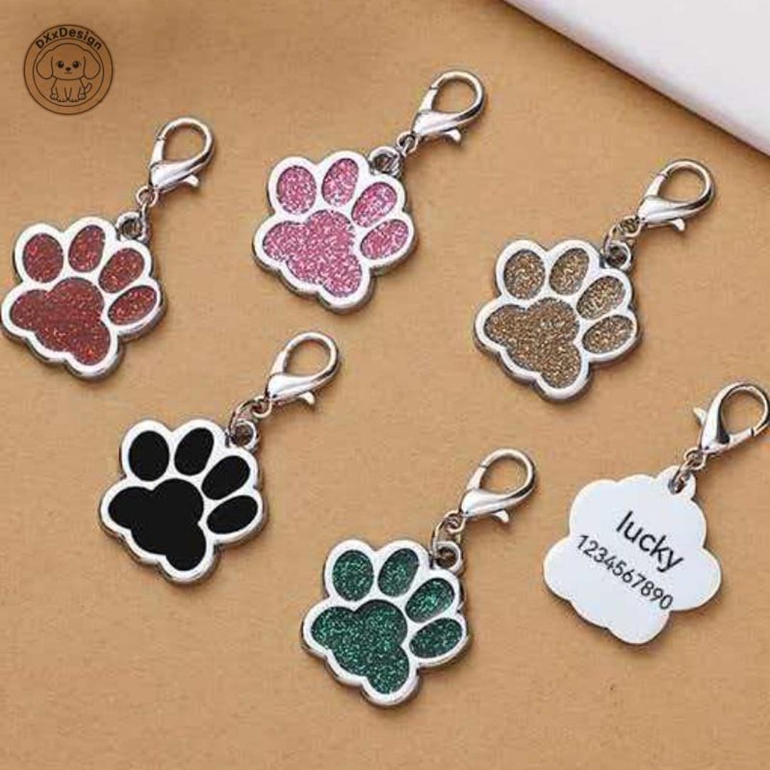 Personalized Glitter Paw Print Dog Tag,personalized Pet ID Tag,engraved ...