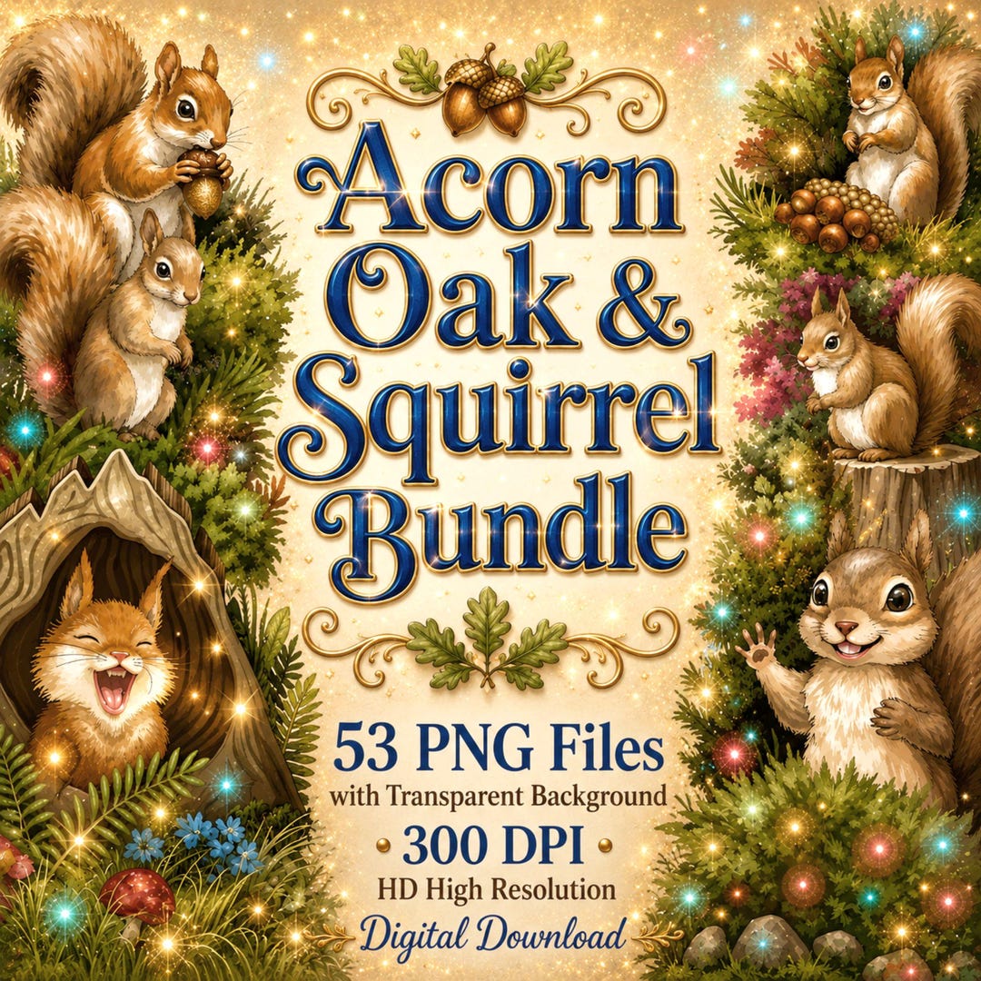 Autumn Squirrel Clipart Bundle: Acorn, Oak Leaves, Woodland Animals ...