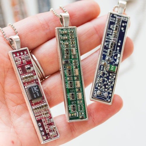REAL Circuit Board Necklace Small Rectangle Gift for - Etsy