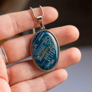 REAL Circuit Board Necklace, Oval 20x30mm, Gift for Computer Nerd ...