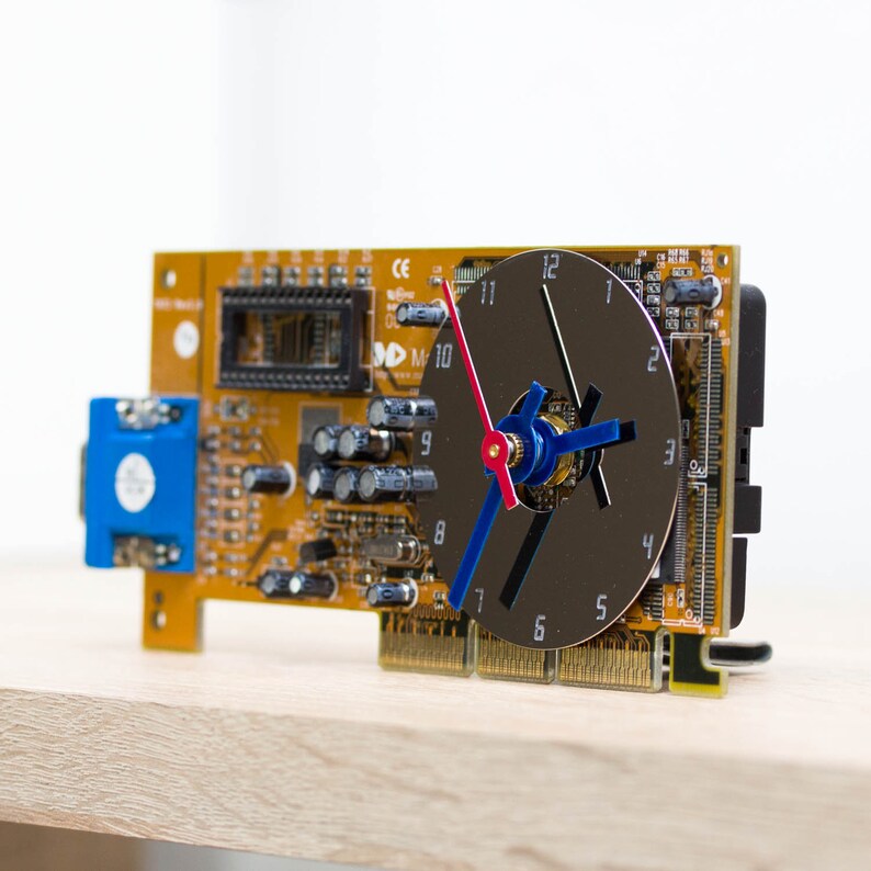 Desk Clock Made With Yellow Circuit Board, Geeky Office Clock, Slim ...