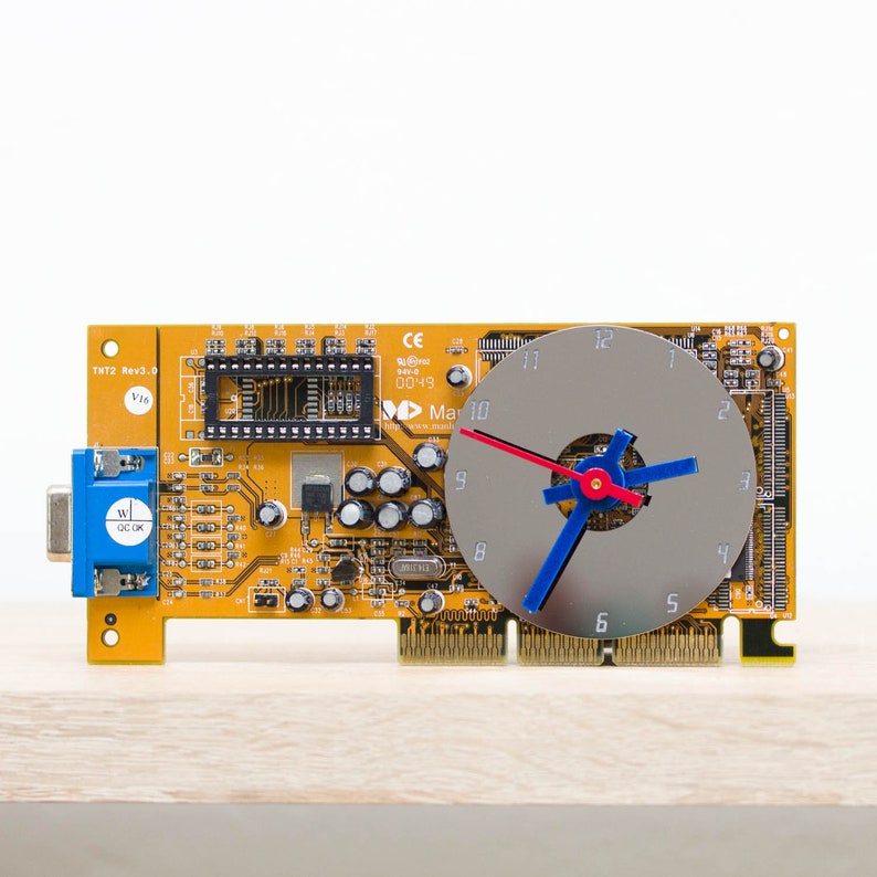 Desk Clock Made With Yellow Circuit Board, Geeky Office Clock, Slim ...