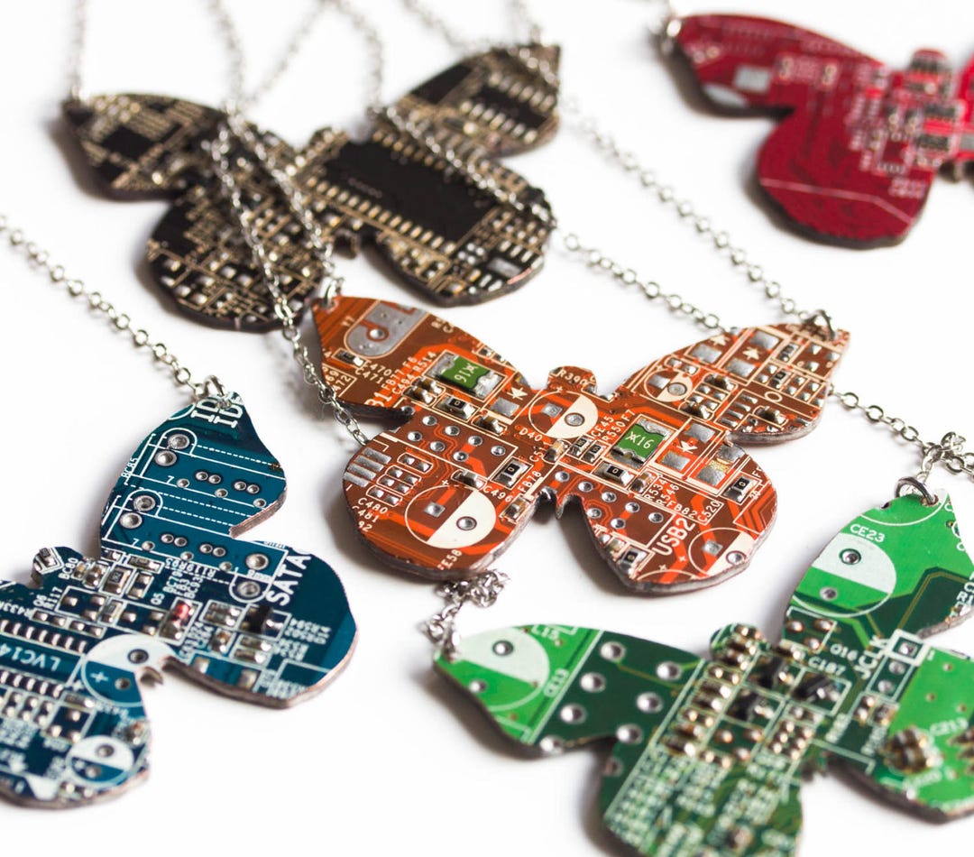 Geeky Butterfly Necklace - Contemporary Jewelry - Recycled Computer ...