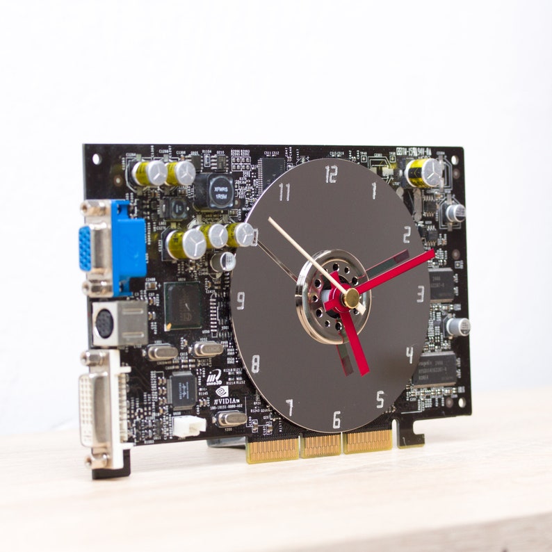 Desk Clock for Geeky Office Recycled Black Graphics Card - Etsy